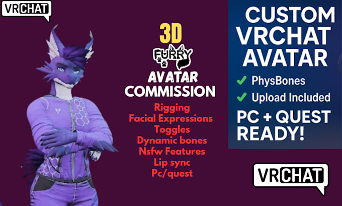 Create 3d furry nsfw vrc avatar, 3d vtuber, anime 3d model, 3d ...