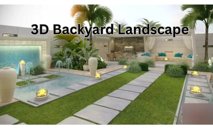 Design 3d backyard landscaping, patio 3d, and pool landscape layout by ...