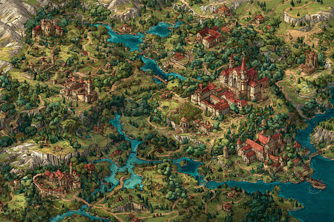 Draw fantasy map illustration fantasy city map by Cristianouse | Fiverr