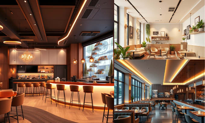 Design restaurant cafe bar interior with 2d autocad and 3d renderings ...