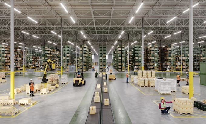 Create cgi 3d warehouse, farm warehouse, commercial and factory ...