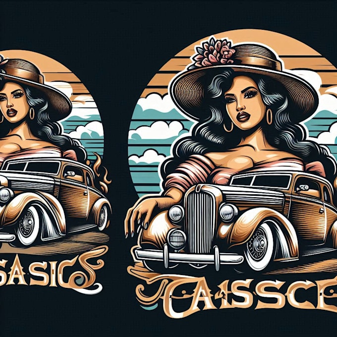 Design high quality vintage lady classic car print logo with t shirt ...
