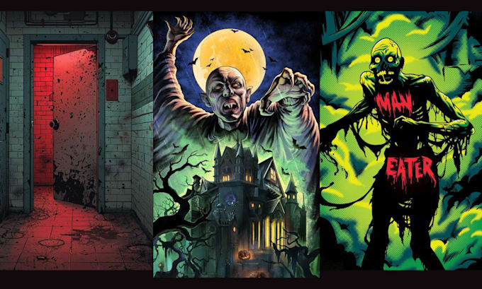 Do 80s 70s horror movie poster creepy dark art gore music album cover ...