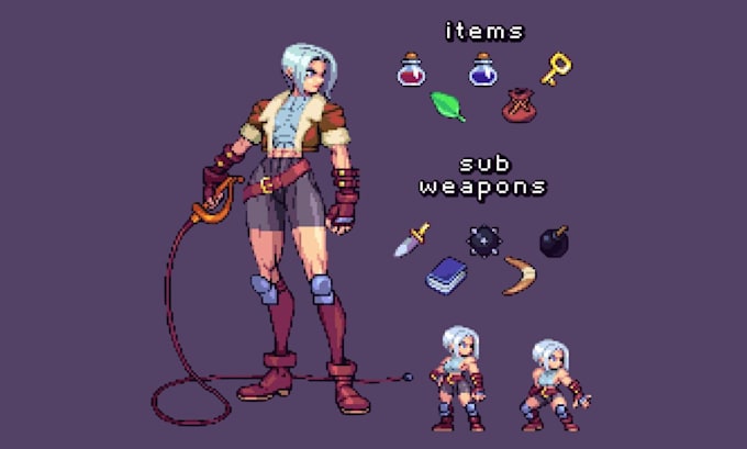 Create 8 bit 16 bit 32 bit pixel art sprite sheet pixel animations 2d ...