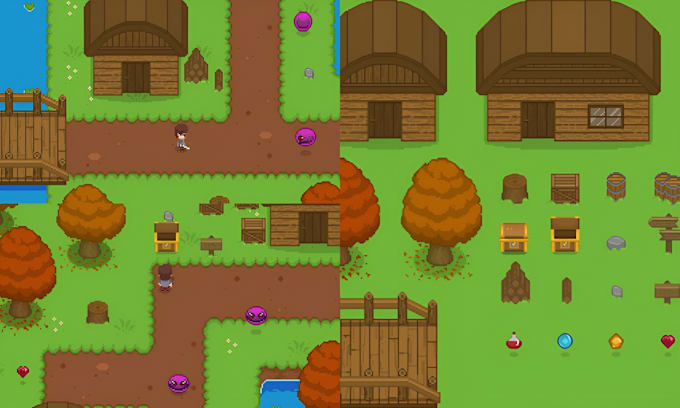 Create top down pixel tileset character sprite animation sprite sheet ...