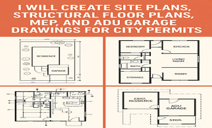 Design permit site plan, mep layout, structural floor plan adu garage ...