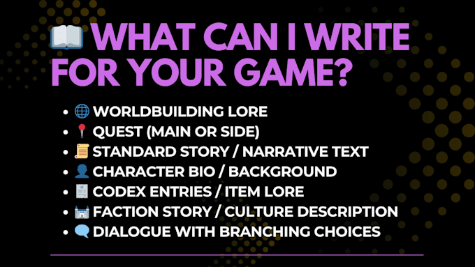 Write quests, lore, or narrative content for your game by Leooliveira1 ...