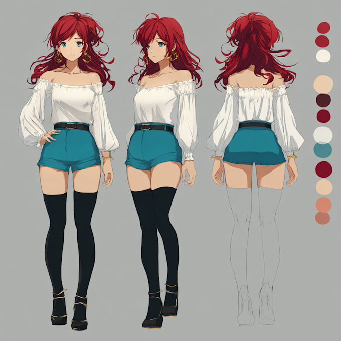 Draw anime character reference sheet for oc or concept art by Zebeyren ...