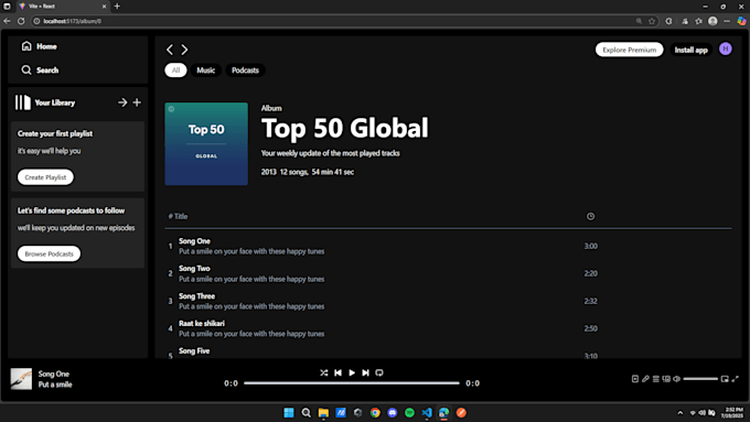 Create a stunning music app ui like spotify using react and tailwind css by Harhsit_teotia | Fiverr