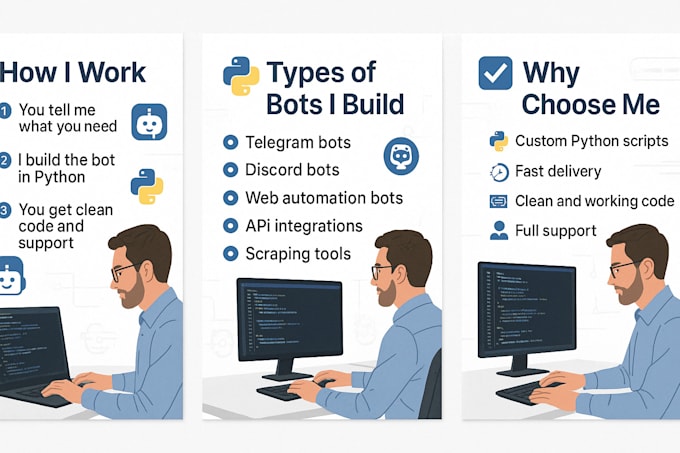 Create python bot for telegram excel discord and also more by Baldo_13 ...
