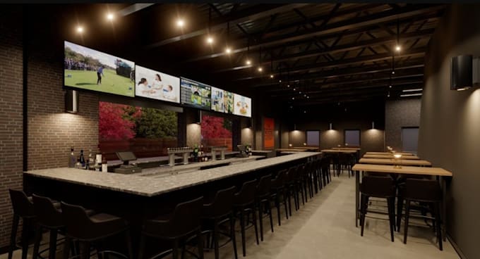 Recreate 3d golf simulator,sport bar interior,cgi virtual golf course ...