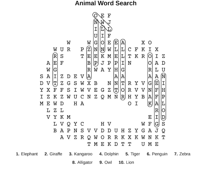 Create a word search puzzle for you by Fungicidewriter | Fiverr