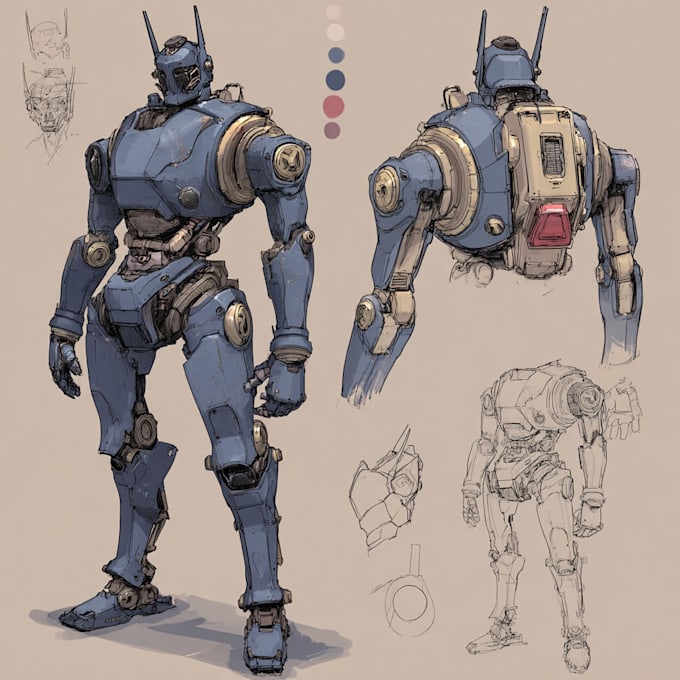 Draw mecha robot character sheet design by Bleoppoux | Fiverr