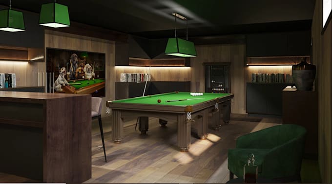 Design 3d interior snooker space, furniture layout, billiard room ...