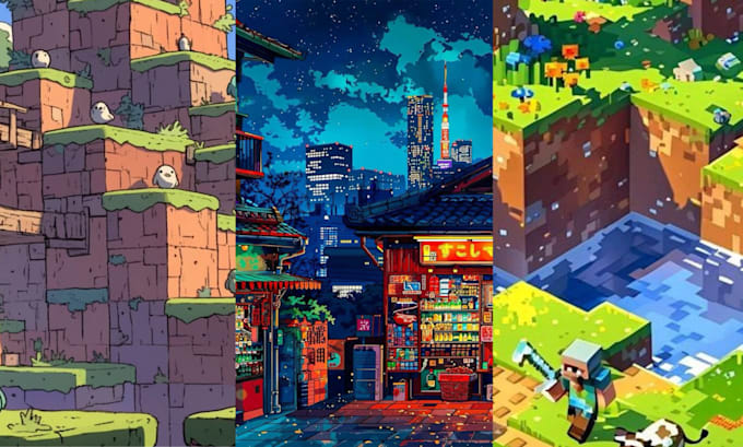 Create a well detail pixel art scenes, background by Samuel_ade001 | Fiverr