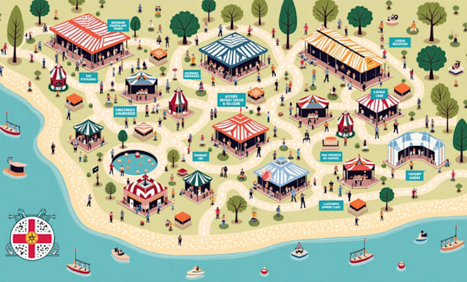 Draw high resolution event map, vector illustration, festival map ...