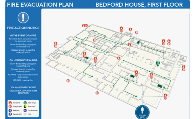 Design emergency evacuation plan, fire alarm block, safety escape way ...