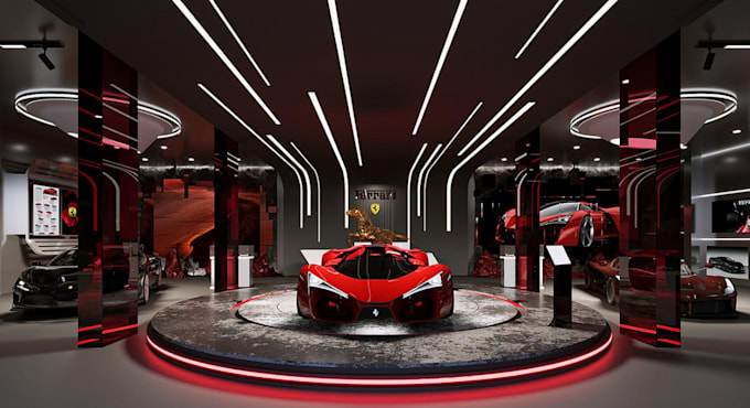 Visualize 3d car show room, parking lot render, open space render ...