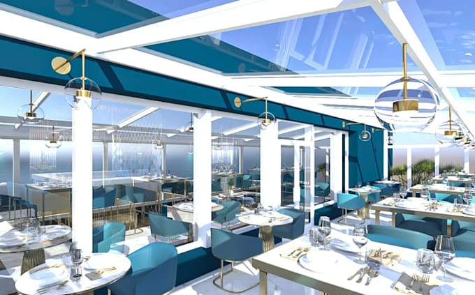 Modernize 3d sky bar, restuarant day render, hookah bar, hotel design ...