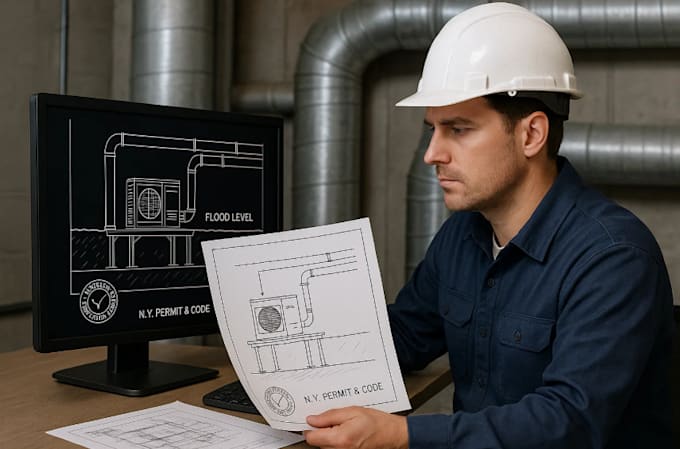 Place new york hvac above flood level in cad drawing, stamp, ny permit ...