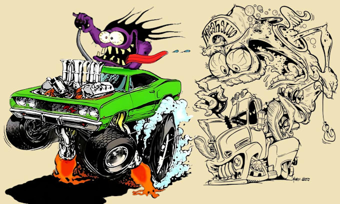 Create rat fink illustration for tshirt, poster and album cover in ...