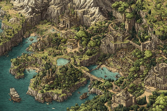 Create fantasy map illustration isometricevent or city map by ...