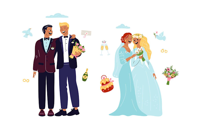 Make a high quality bride and groom couple wedding card logo in one day ...