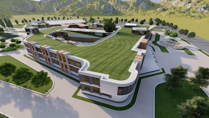 Render 3d university exterior,campus cgi render,playground design,2d ...