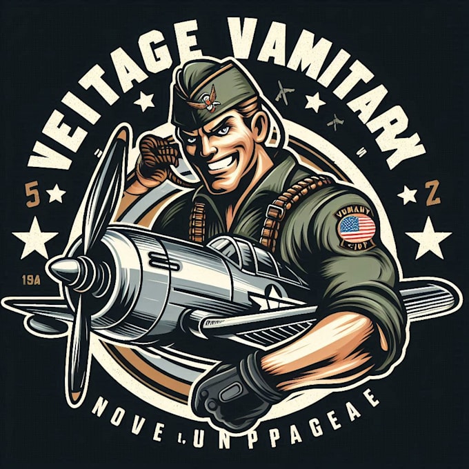 Make a vintage military airplane fighter jet mascot logo t shirt design ...