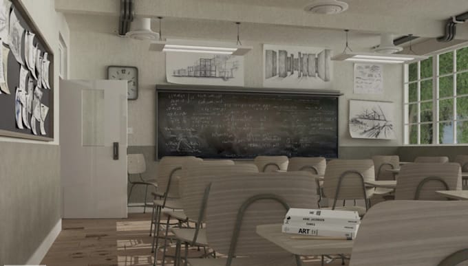 Create 3d classroom modern school library, events hall space,indoor ...