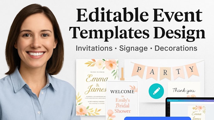 Design modern editable templates for invitations, event signage, and ...