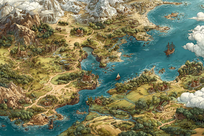 Design fantasy map illustration isometric map by Aidenockhart | Fiverr