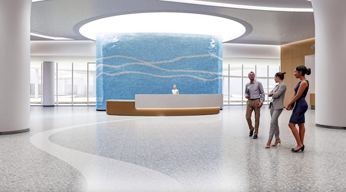 3d hospital lobby, reception hall render,commercial space, cgi interior ...