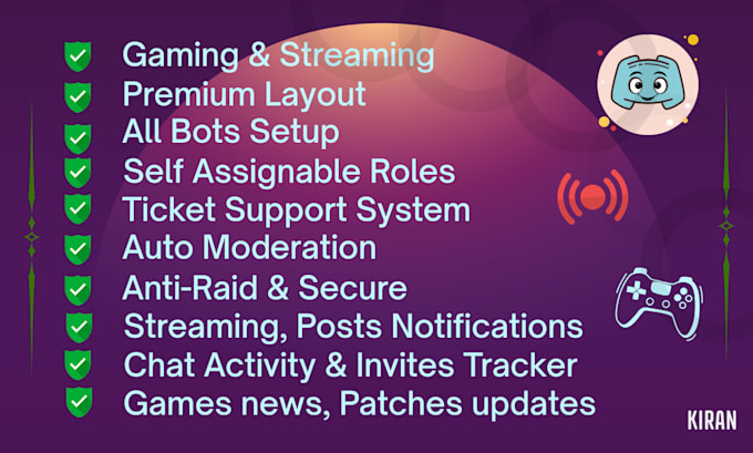 Setup gaming, esports, streaming discord server by Kiran_rose | Fiverr