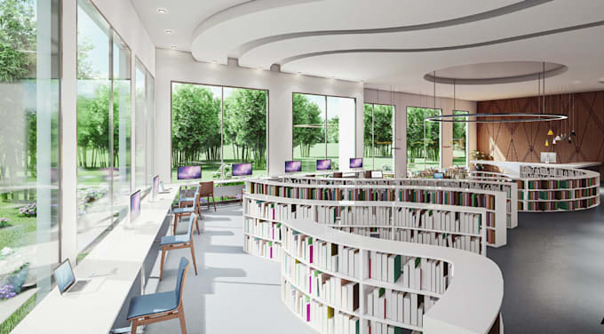 Design islamic library, luxury interior furniture, mosque rendering ...