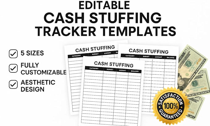 Design editable cash stuffing tracker templates for budgeting by David ...