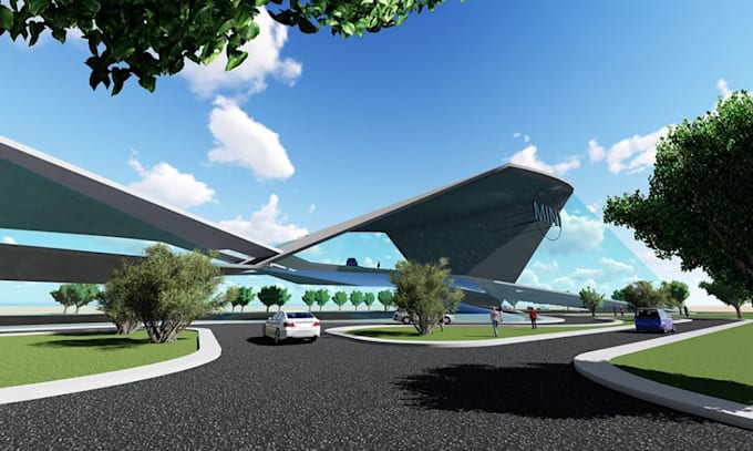 Remodel 3d mini museum interior,exterior render, cgi showroom design ...