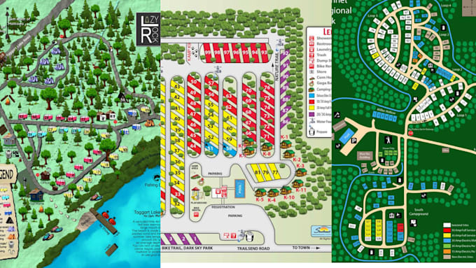 Draw campground site map, plot, rv park map, plot map illustration ...