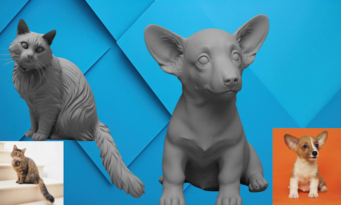 Turn 2d photo concept art to 3d figurine character pet statue bust stl ...