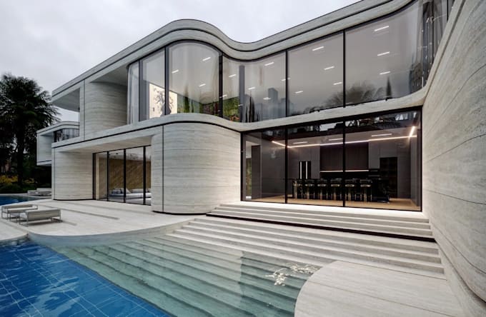 Render luxury structure,tropical villa,glass facade,redesign penth ...