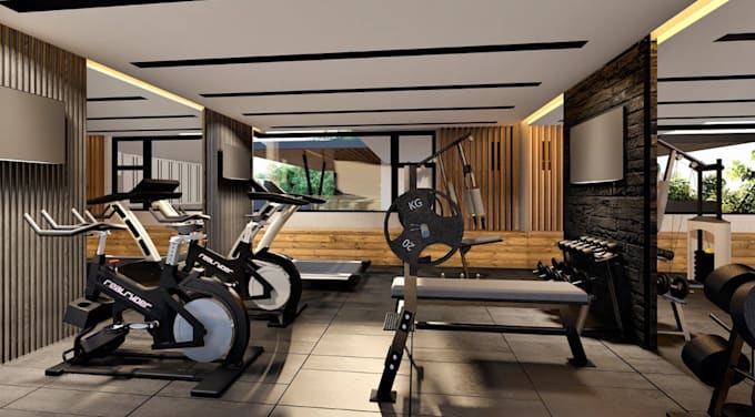 Remodel3d home gym,weight lifting area,3d cardio space rendering ...