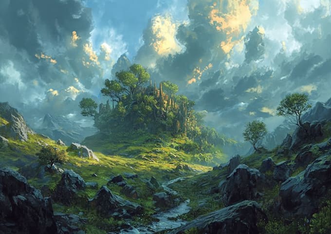 Create a whimsical, vibrant fantasy landscape by Bufordope | Fiverr