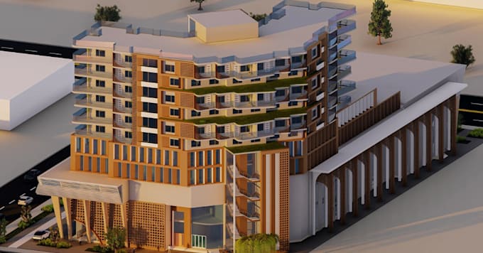 Rebuild cityscape site map,high rise tower,rooftop deck,driveway render ...
