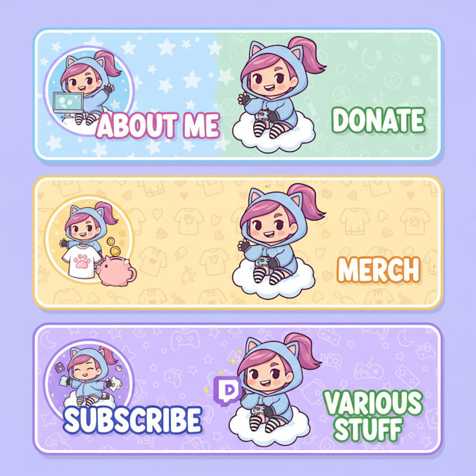 Create custom cute chibi twitch panels by Zainjavedev | Fiverr