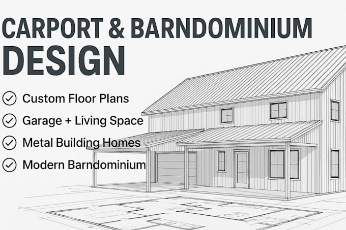 Carport barndominium design, custom barndo plans by Engrandrew100 | Fiverr