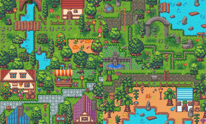 Do top down pixel art tileset background pixel character game asset ...