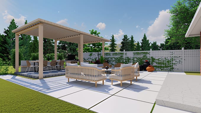 Design outdoor backyard landscape rendering garden design pool pergola ...