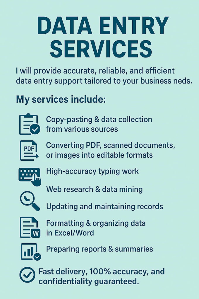 Do pdf to excel, data entry, virtual assistant, admin by Sarah_joseph777 | Fiverr