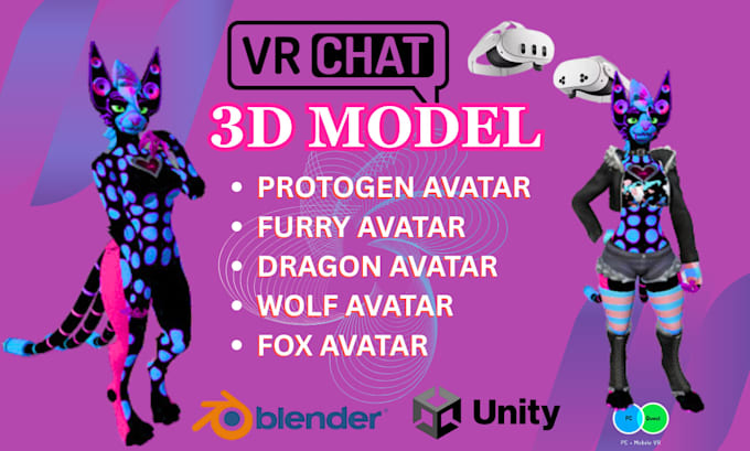 Do custom 3d model vrchat furry avatar style wolf avatar dragon avatar ...