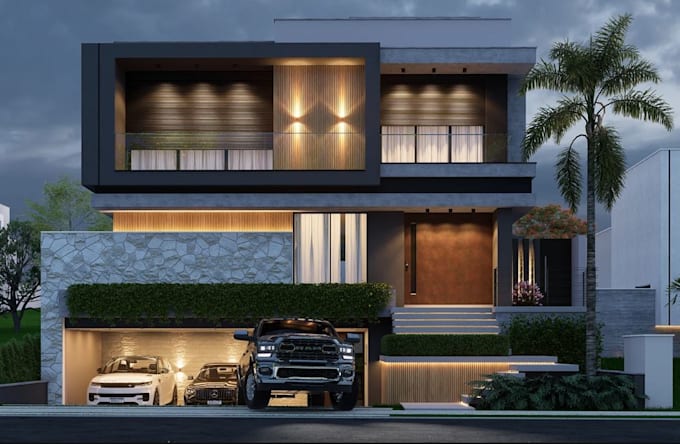 Recreate 3d house elevation,real estate building, balcony,car garage ...